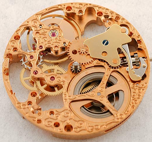 ETA 6497-1 Rose Plated Engraved Skeleton Movement w/ Blue Screws